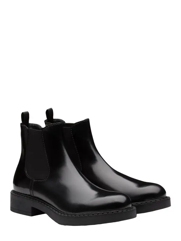 Prada Brushed Leather Chelsea Boots - Black