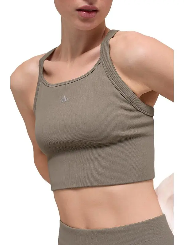 Alo Yoga Seamless Ribbed Favorite Bra Tank Top - Light Cocoa