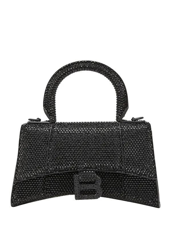 Balenciaga Hourglass Xs Allover Strass Top-handle Bag - Black