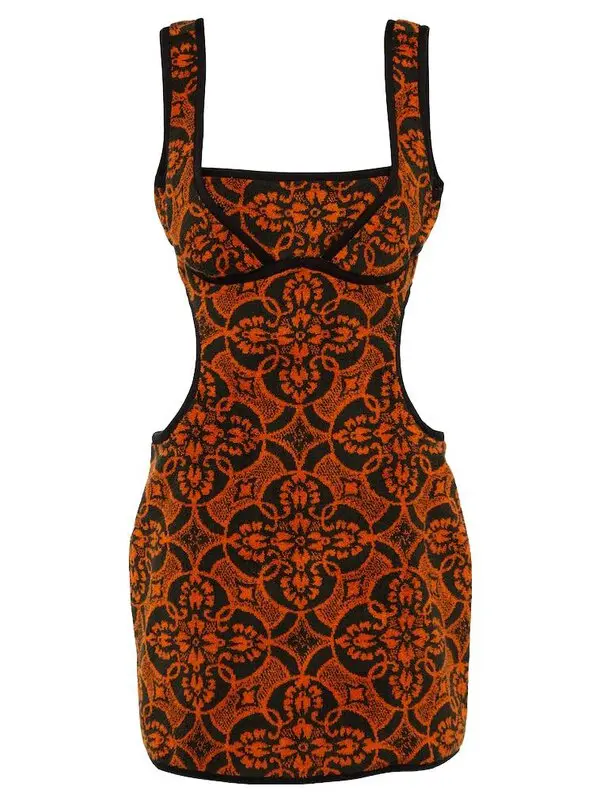 MARINE SERRE Jacquard Cutout Cotton Minidress - Multicoloured