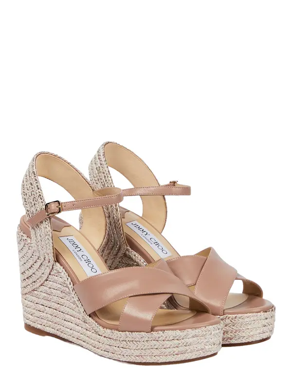 JIMMY CHOO Dellena 100 Leather Wedge Sandals - Pink