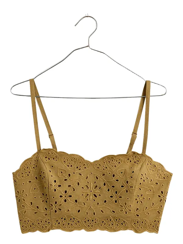 Madewell Eyelet Linen-blend Crop Tank Top - Olive Surplus