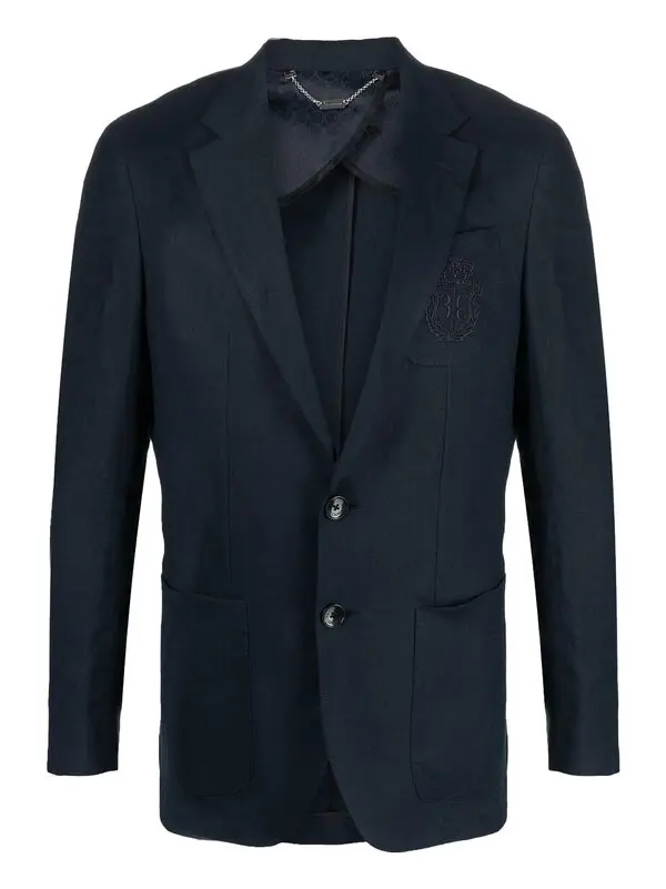 BILLIONAIRE Logo-embroidery Linen Blazer - Blue
