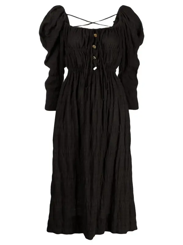 REJINA PYO Nora Puff-sleeve Jacquard Midi Dress - Black