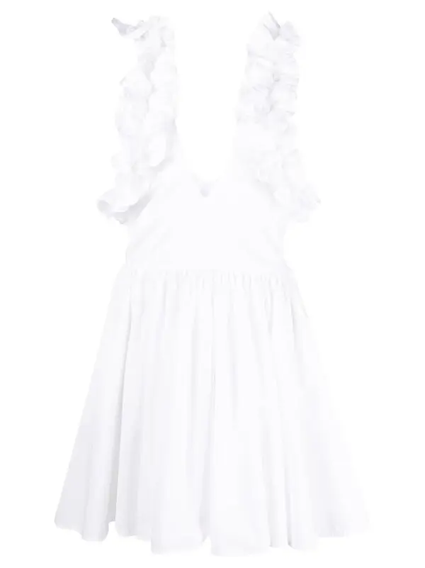 MSGM Ruffled-sleeve Flared Dress - White