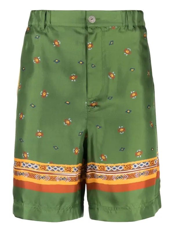 Nick Fouquet Graphic-print Silk Shorts - Green