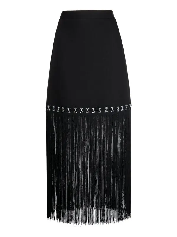 Rokh High-waisted Fringed Ankle-length Skirt - Black