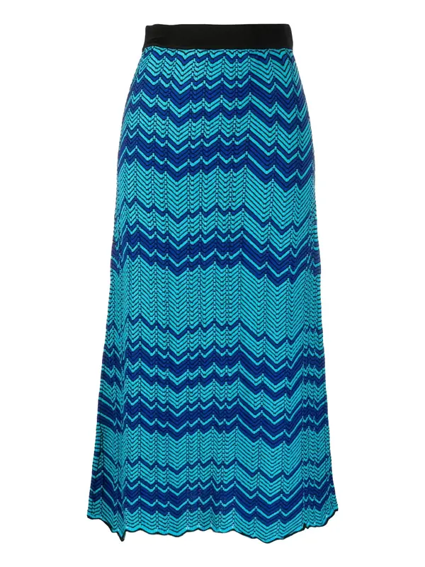 WALES BONNER Palm Zigzag Pattern Midi Skirt - Blue