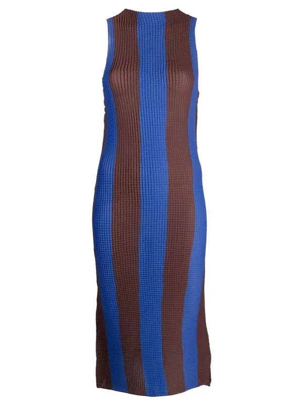 Sunnei Pleated Striped Midi Dress - Blue