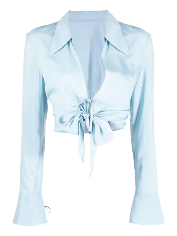 SYSTEM Tie-fastening Cropped Blouse - Blue