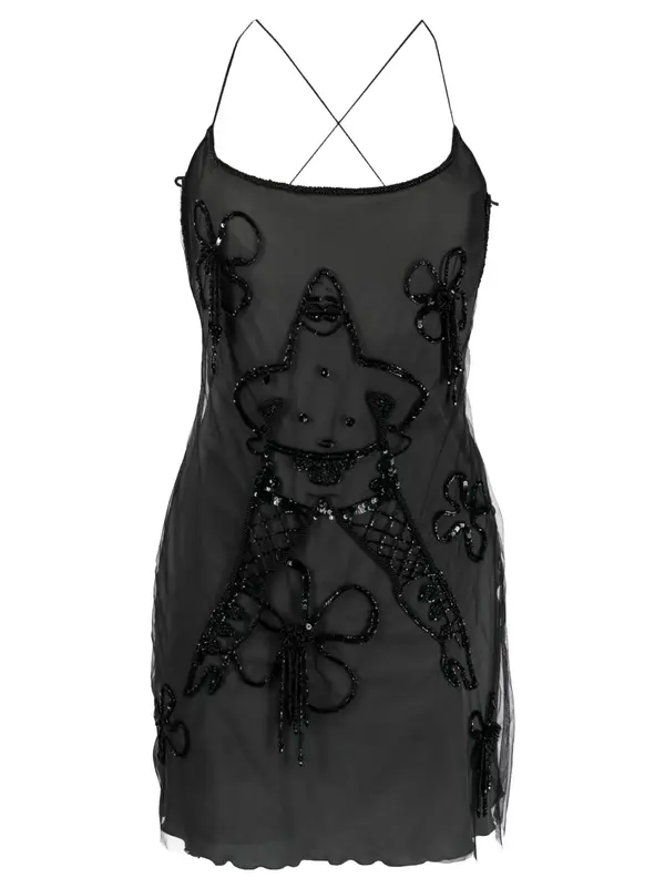 Gcds Patrick-embellished Tulle Mini Dress - Black