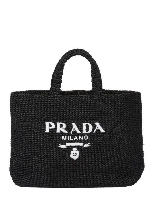 Prada Raffia Tote Bag - Black