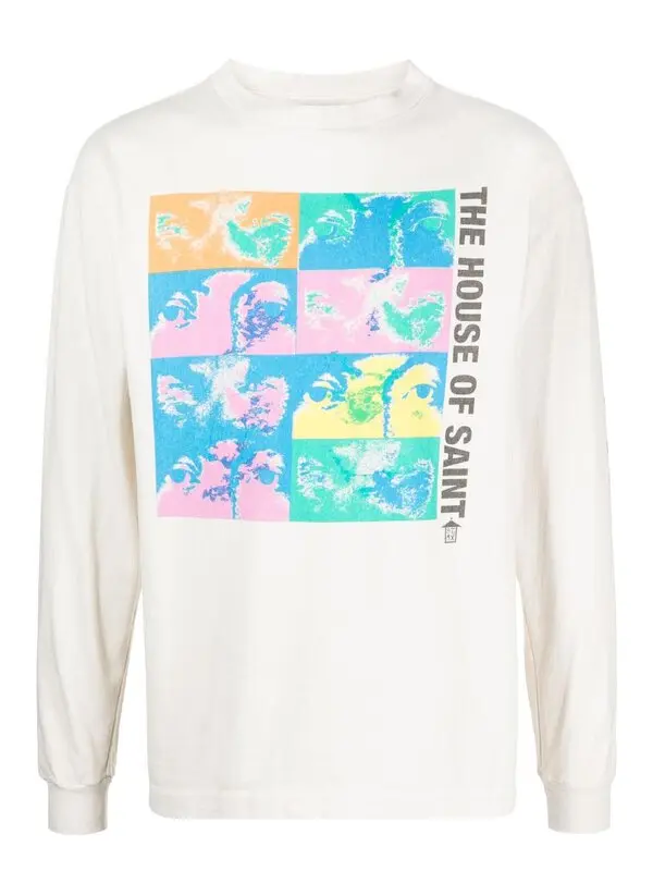 SAINT MXXXXXX Graphic-print Long-sleeve T-shirt - White