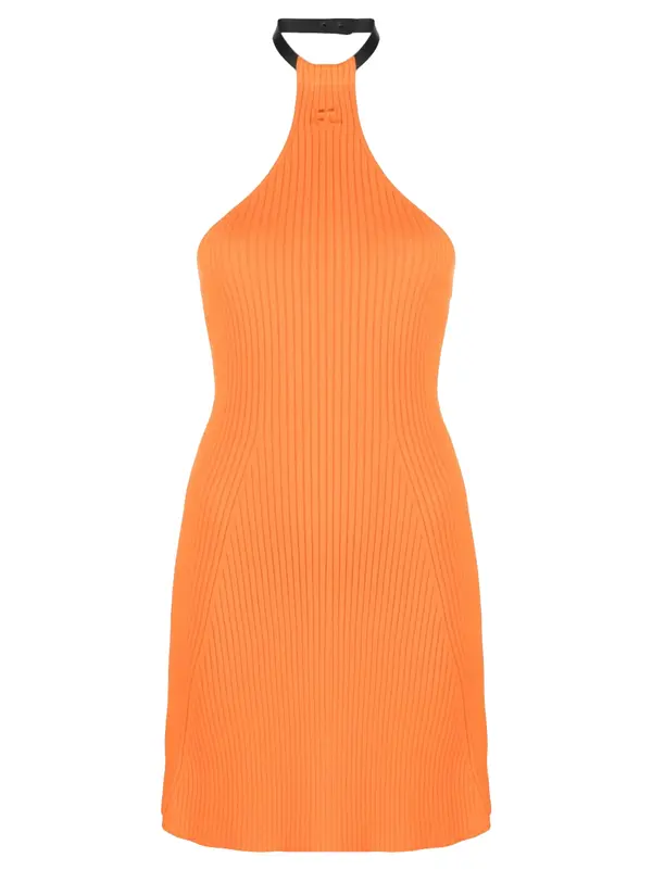 COURREGES Halterneck Ribbed-knit Minidress - Orange