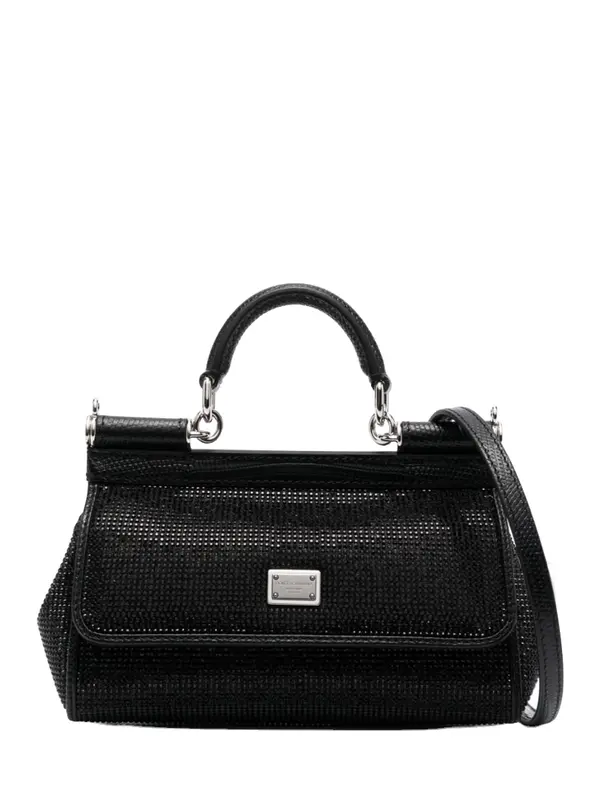 Dolce & Gabbana Small Sicily Rhinestone Shoulder Bag - Black