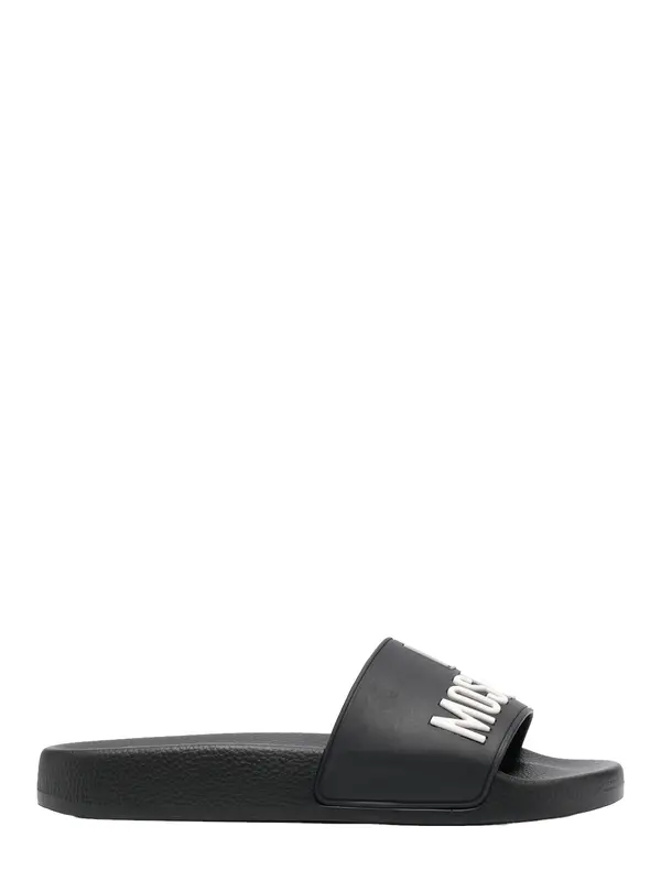 Moschino 3d Logo Flat Slides - Black