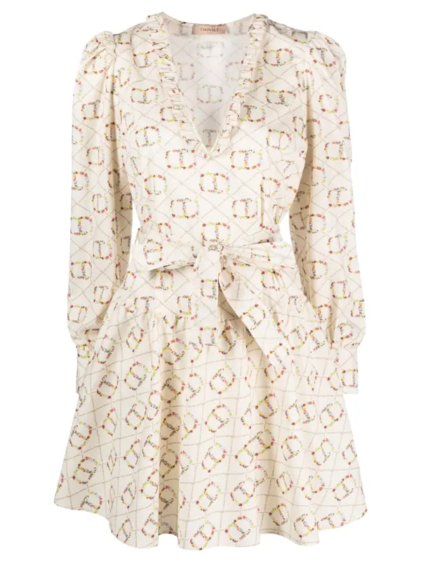TWINSET Logo-print Belted Minidress - Neutrals