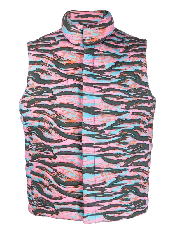 ERL Camouflage-print Quilted Puffer Gilet - Pink