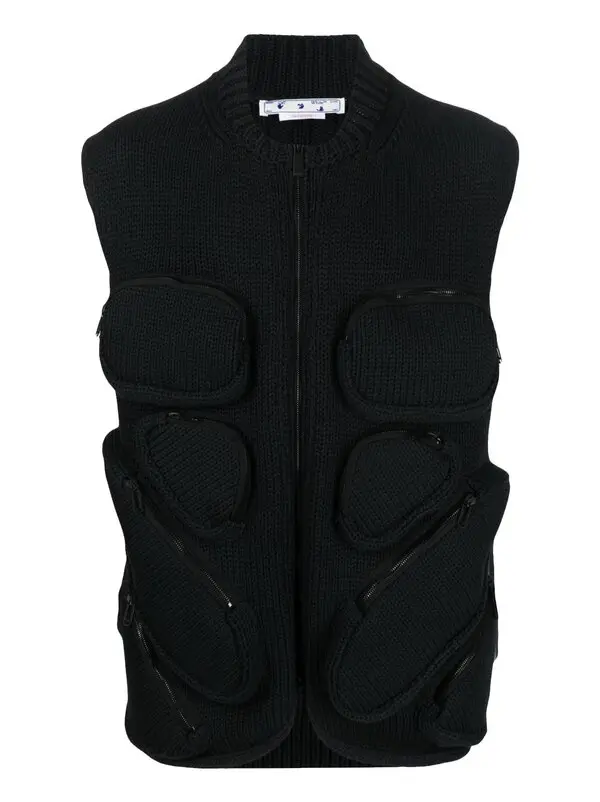 Off-White Waffle-knit Gilet - Black