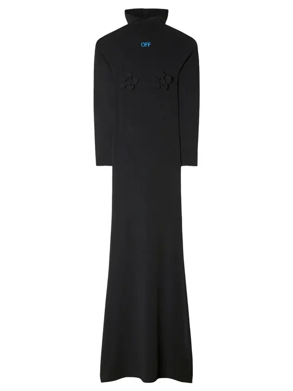 Off-White Floral-appliqué Hooded Maxi Dress - Black