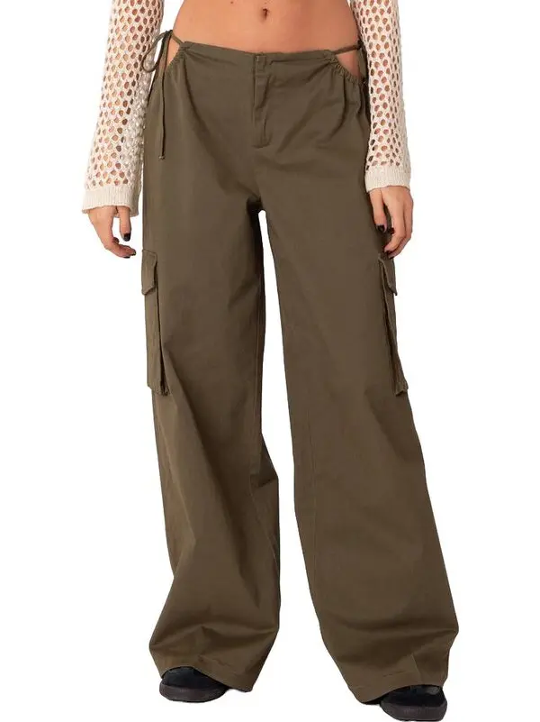 EDIKTED Carlo Low Rise Cargo Pants - Olive
