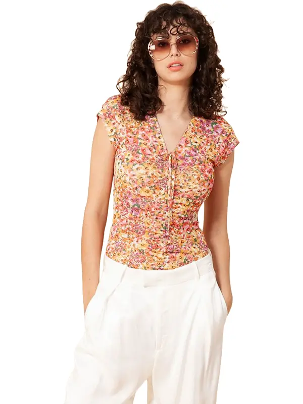 Hale Bob Ramsha Shirred Mesh Top - Gold