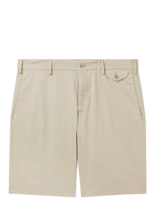 SLOWEAR Slim-fit Straight-leg Stretch-cotton Poplin Bermuda Shorts - Neutrals