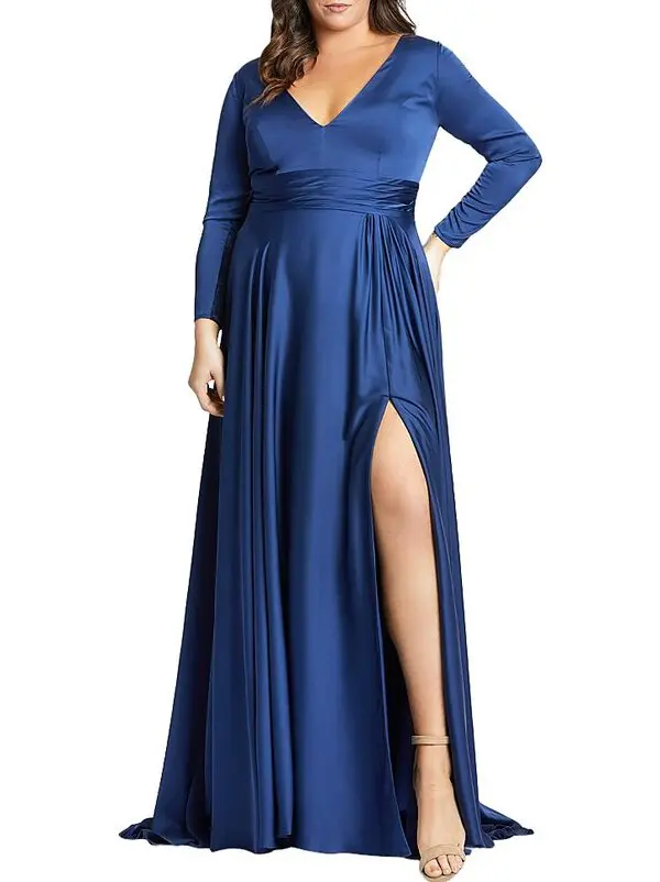 Mac Duggal Satin Long Sleeve Gown - Midnight