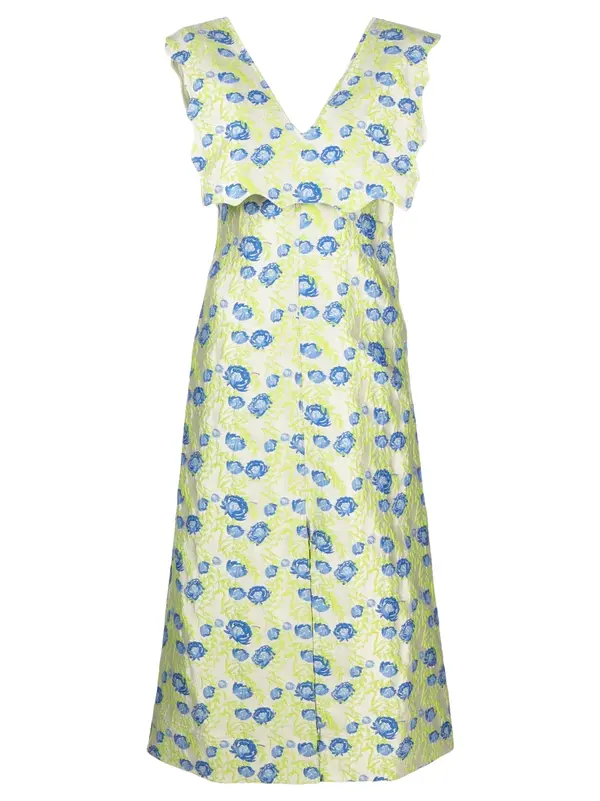 GANNI Jacquard-patterned V-neck Dress - Green