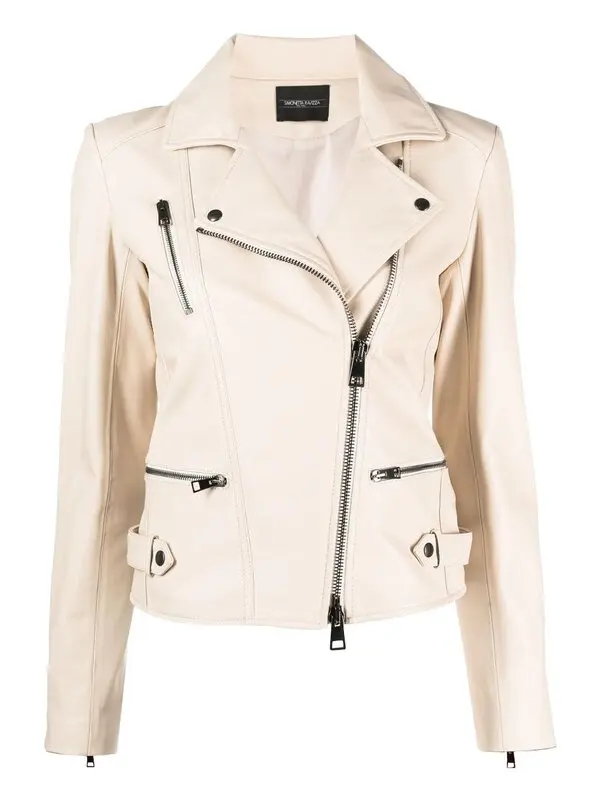 Simonette Ravizza Leather Biker Jacket - Neutrals