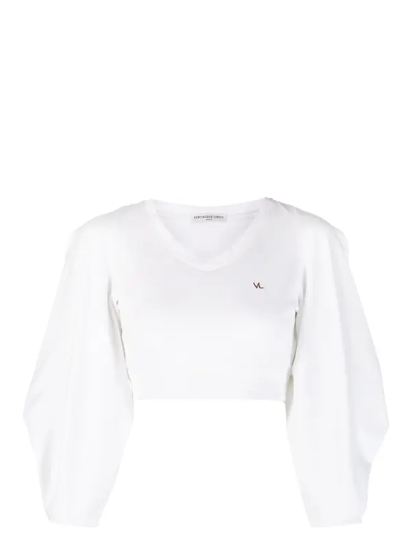 Veronique Leroy Draped-sleeve Cropped Jersey - White