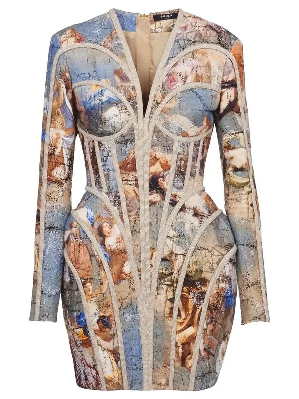 Balmain Sky-print Linen Dress - Multicolour