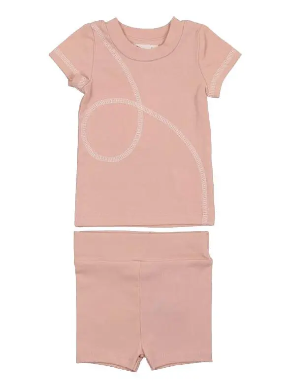 MANIÈRE Spiral Stitch Cotton Knit T-shirt & Shorts Set - Pale Pink