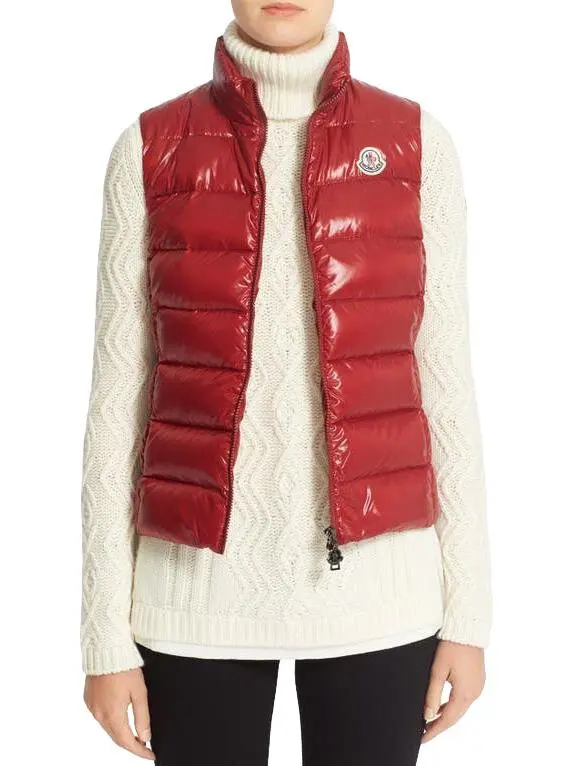 Moncler Ghany Water Resistant Shiny Nylon Puffer Vest - Red
