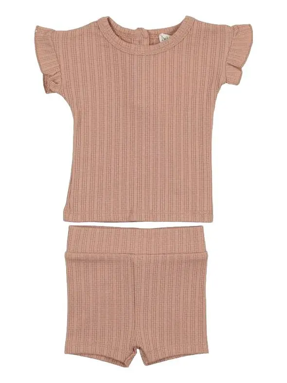 MANIÈRE Ribbed Knit T-shirt And Shorts Set - Mauve