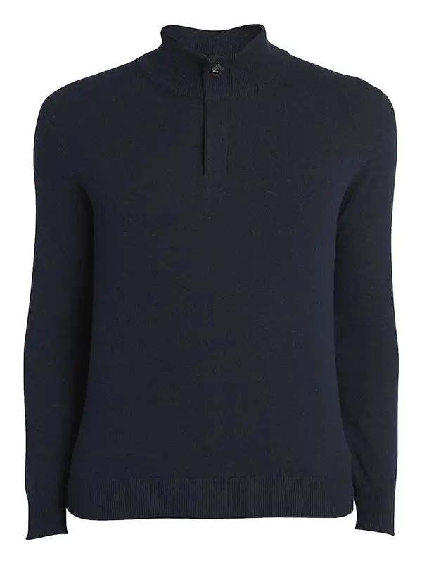 Zegna Oasi Cashmere Zip Mock Neck Sweater - Navy Solid