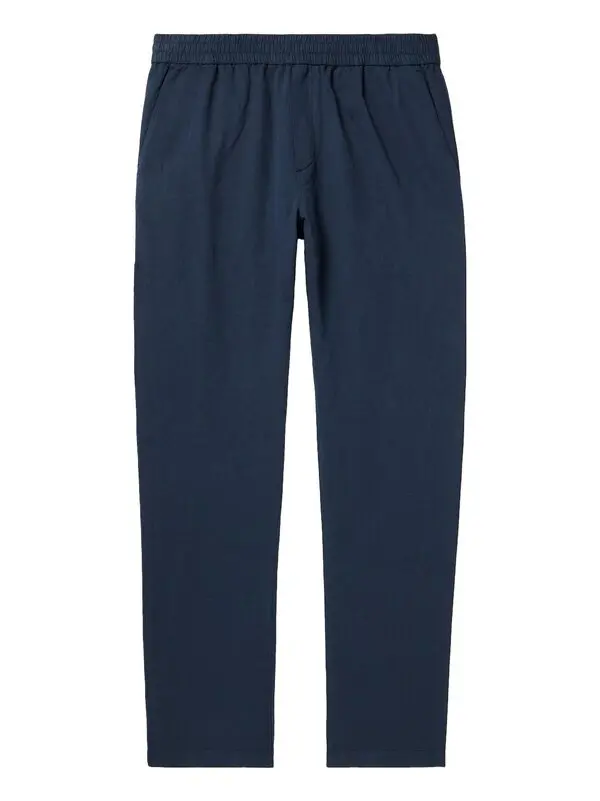 Sunspel Straight-leg Cotton And Linen-blend Drawstring Trousers - Blue