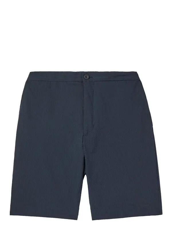 SLOWEAR Straight-leg Seersucker Shorts - Blue