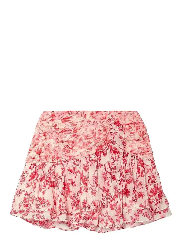 LoveShackFancy Floral-print Silk-crepon Mini Skirt - Pink