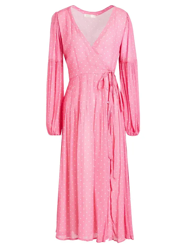 LoveShackFancy Bevelyn Polkadot Chiffon Midi Wrap Dress - Pink