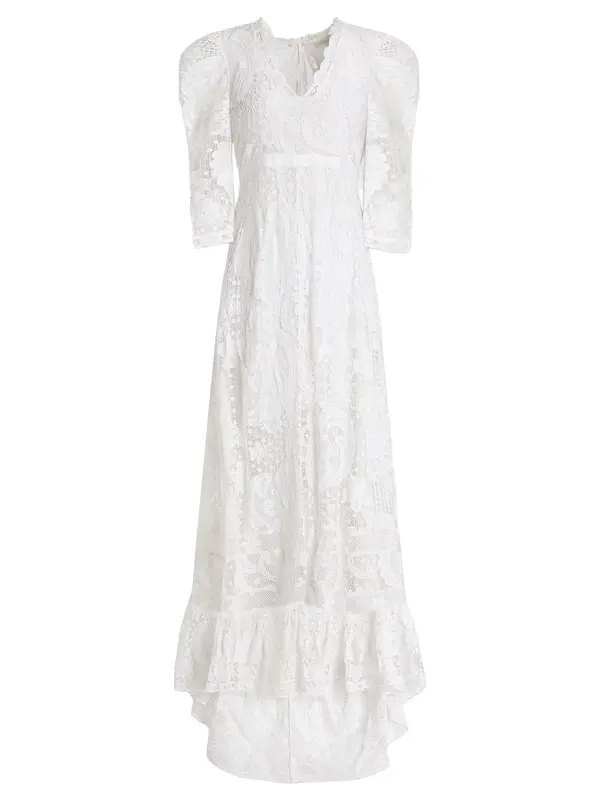 LoveShackFancy Cloud Cutout Cotton Crocheted Lace Maxi Dress - Off-white