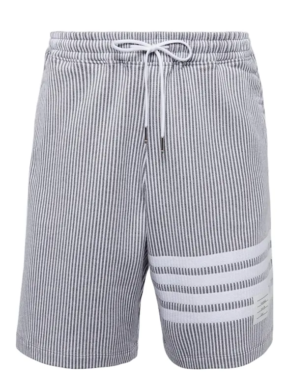 Thom Browne 4-bar Striped Seersucker Shorts - Grey