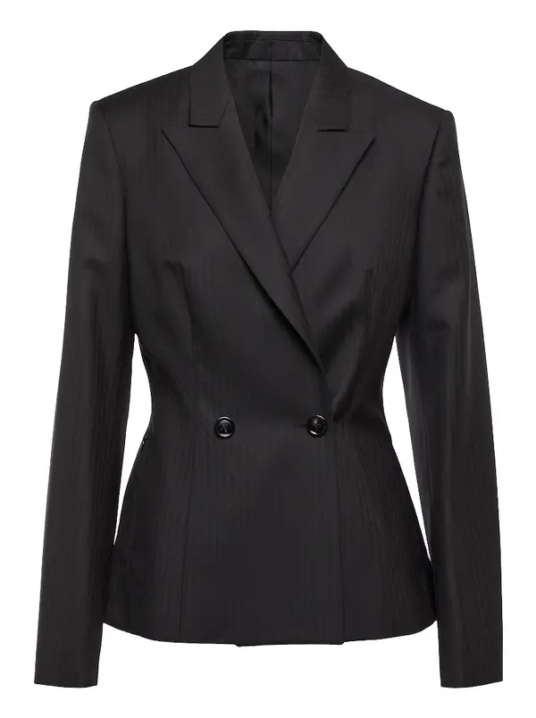 Alaïa Herringbone Wool Gabardine Double-breasted Blazer - Black