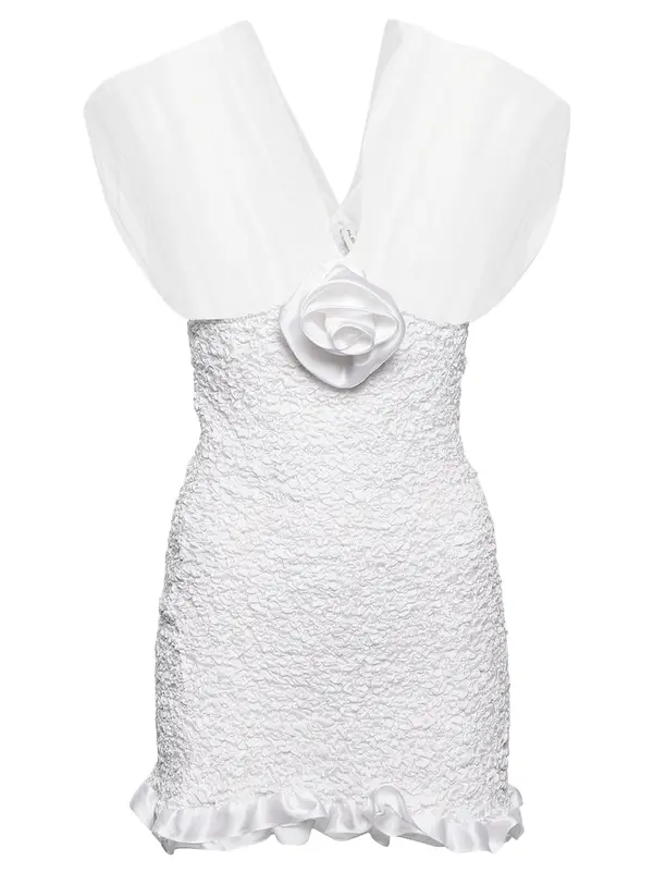 Alessandra Rich Textured Silk Minidress - White