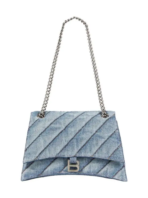 Balenciaga Crush Medium Denim Shoulder Bag - Blue