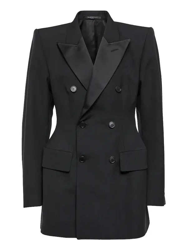 Balenciaga Hourglass Double-breasted Wool Blazer - Black