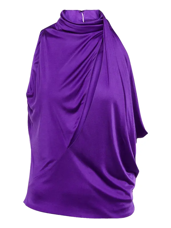 Versace Cutout Turtleneck Satin Top - Purple
