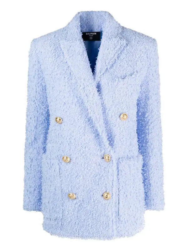 Balmain Oversized Double-breasted Tweed Blazer - Blue
