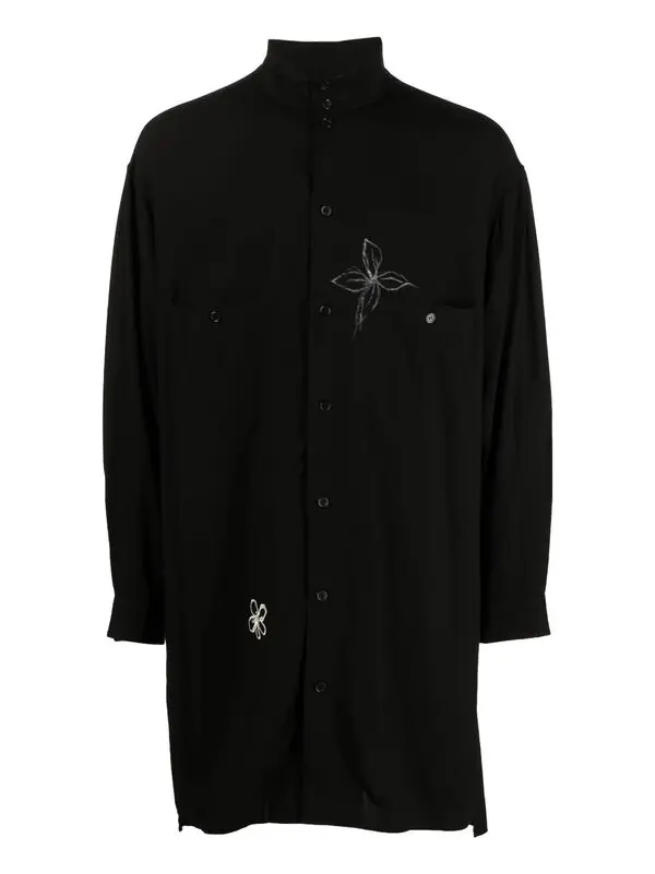 Yohji Yamamoto Flower-doodle Long Shirt - Black