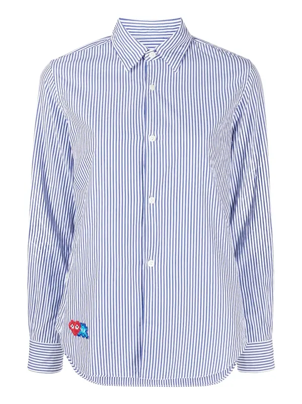 Play Comme Des Garcon X Invader Striped Shirt With Pixelated Heart - White
